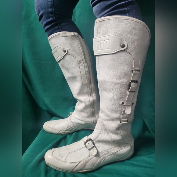 Puma | Shoes | Puma Berlin Moto Leather Boots Womens Size 95 White ...